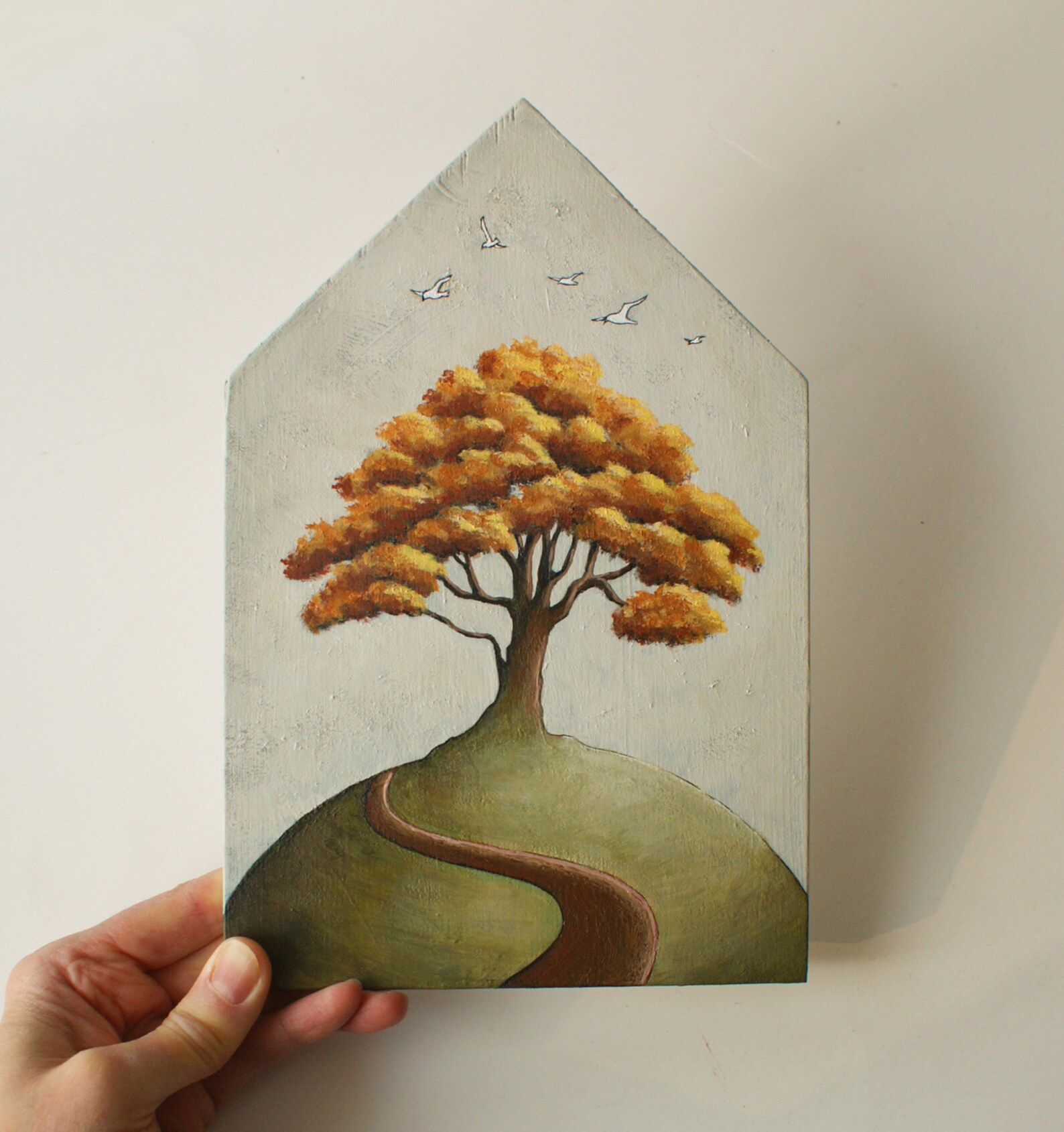 Tree Painting, Tree Artwork, Small Original Art, Tree Art, House Shaped ...