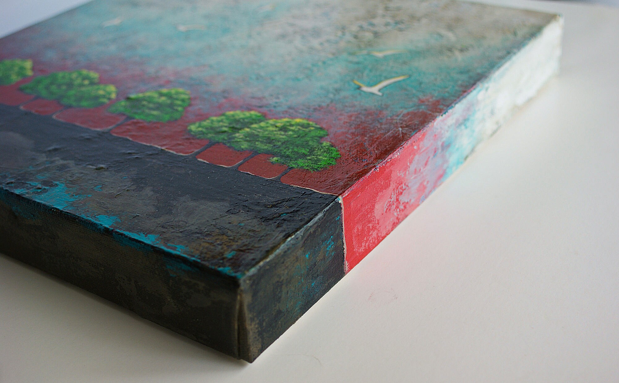 Landscape Painting, Green Tree Painting, Tree Art, Trees & White Birds ...