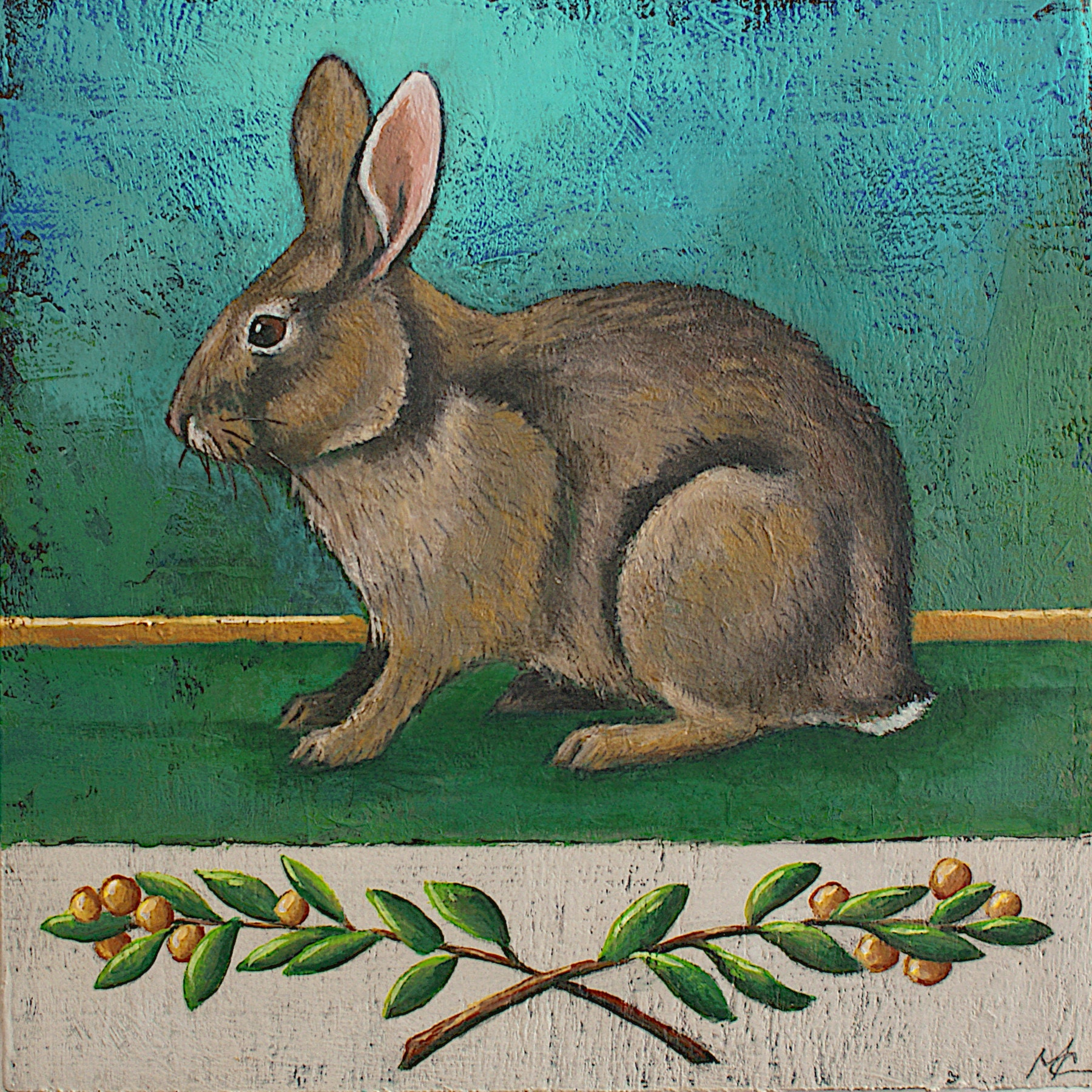 Small Cottontail Rabbit Painting, Original Wildlife Painting, Hand ...