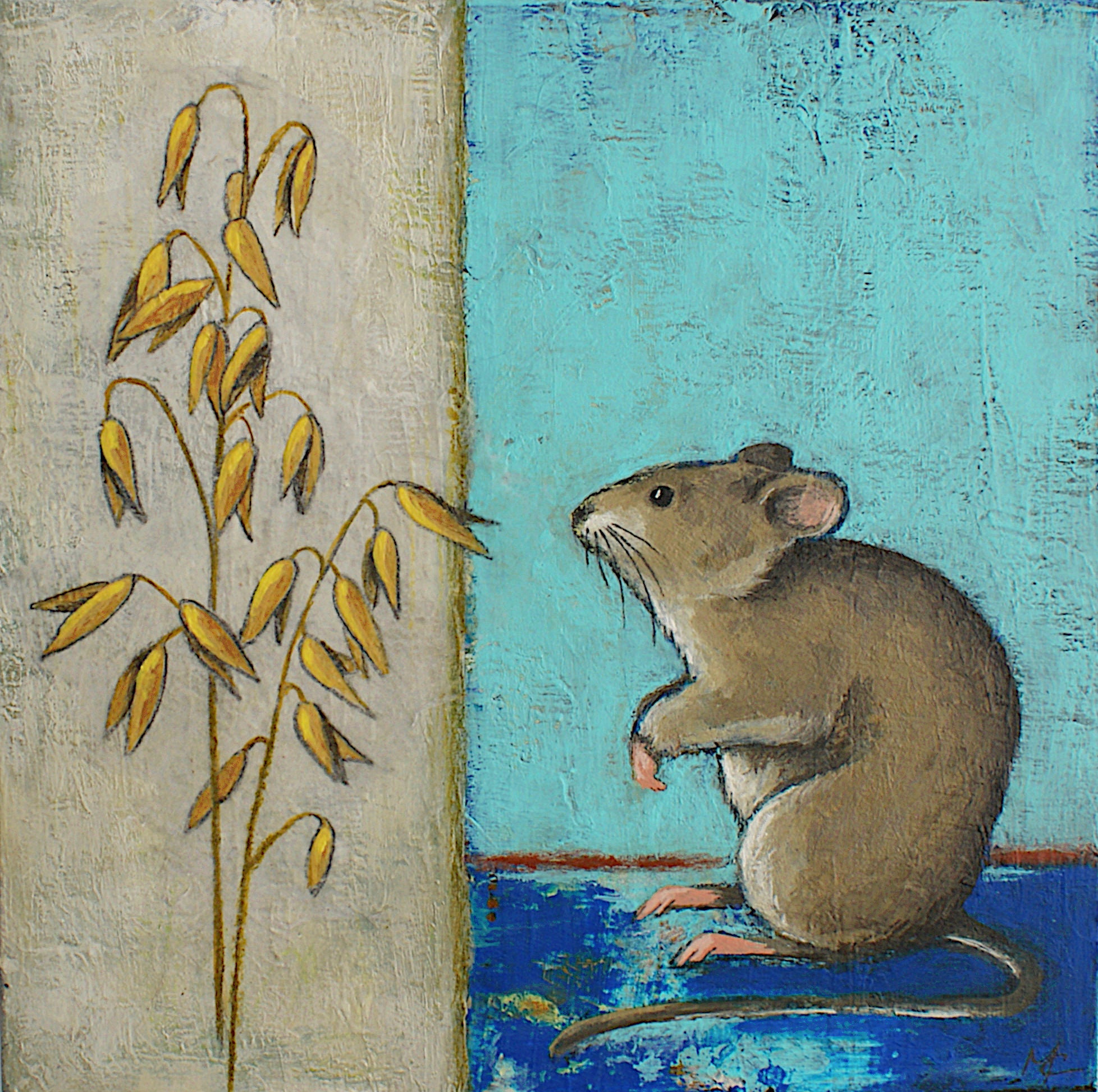 Mouse Painting, Mouse and Oat Painting, Field Mouse Painting, Nature ...