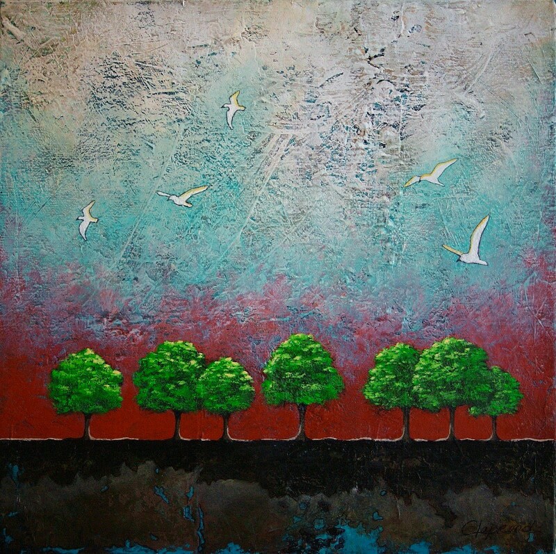 Art original, Peinture arbres, Tableau arbre vert, Peinture paysage ...