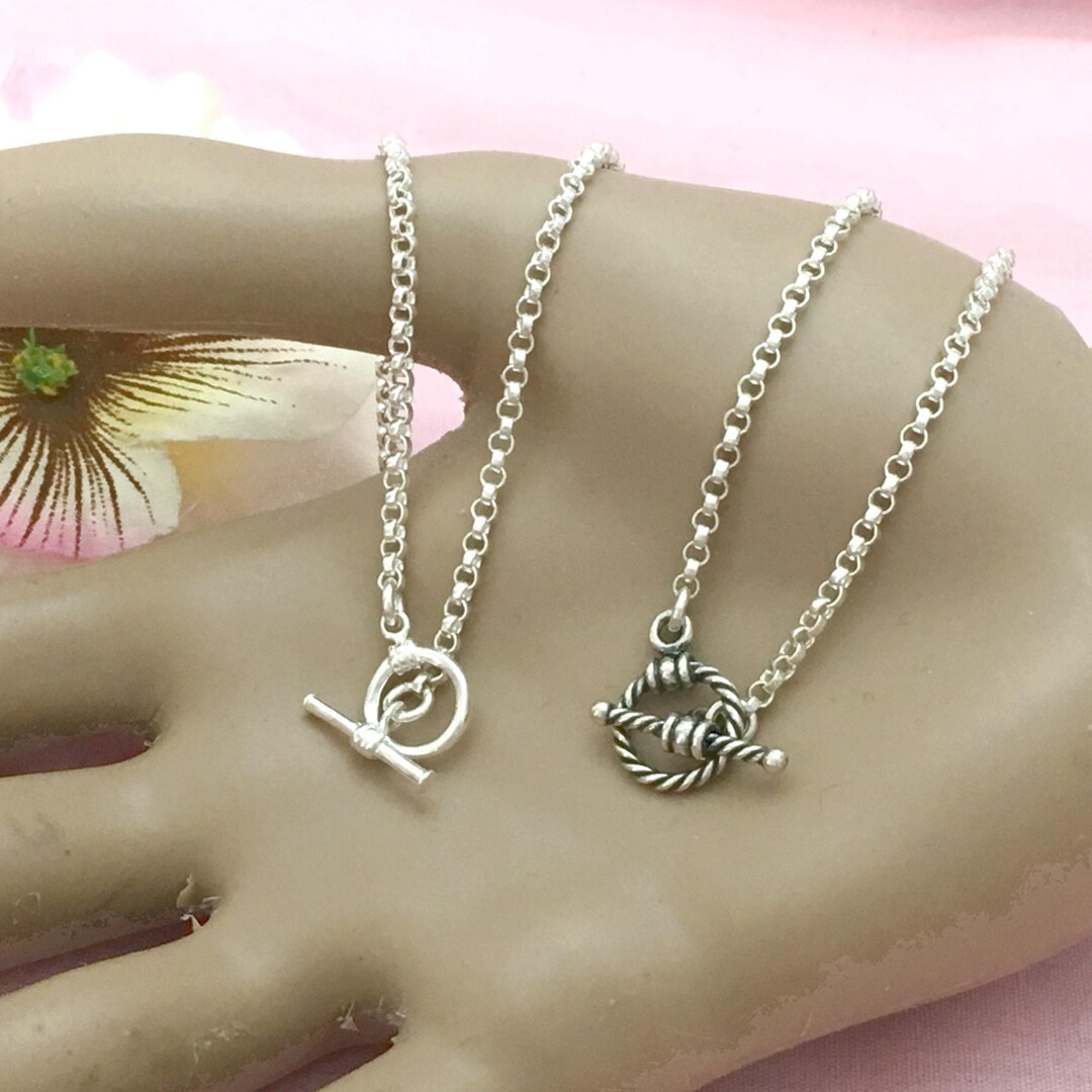 Petite Sterling Chain Necklace CHOOSE Plain OR Rope Toggle 16 to 30 ...