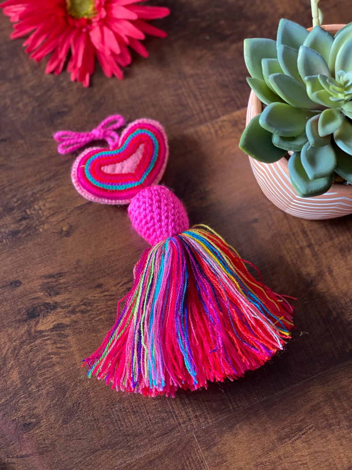 Colorful Mexican Embroidered Heart Pom Pom - Etsy