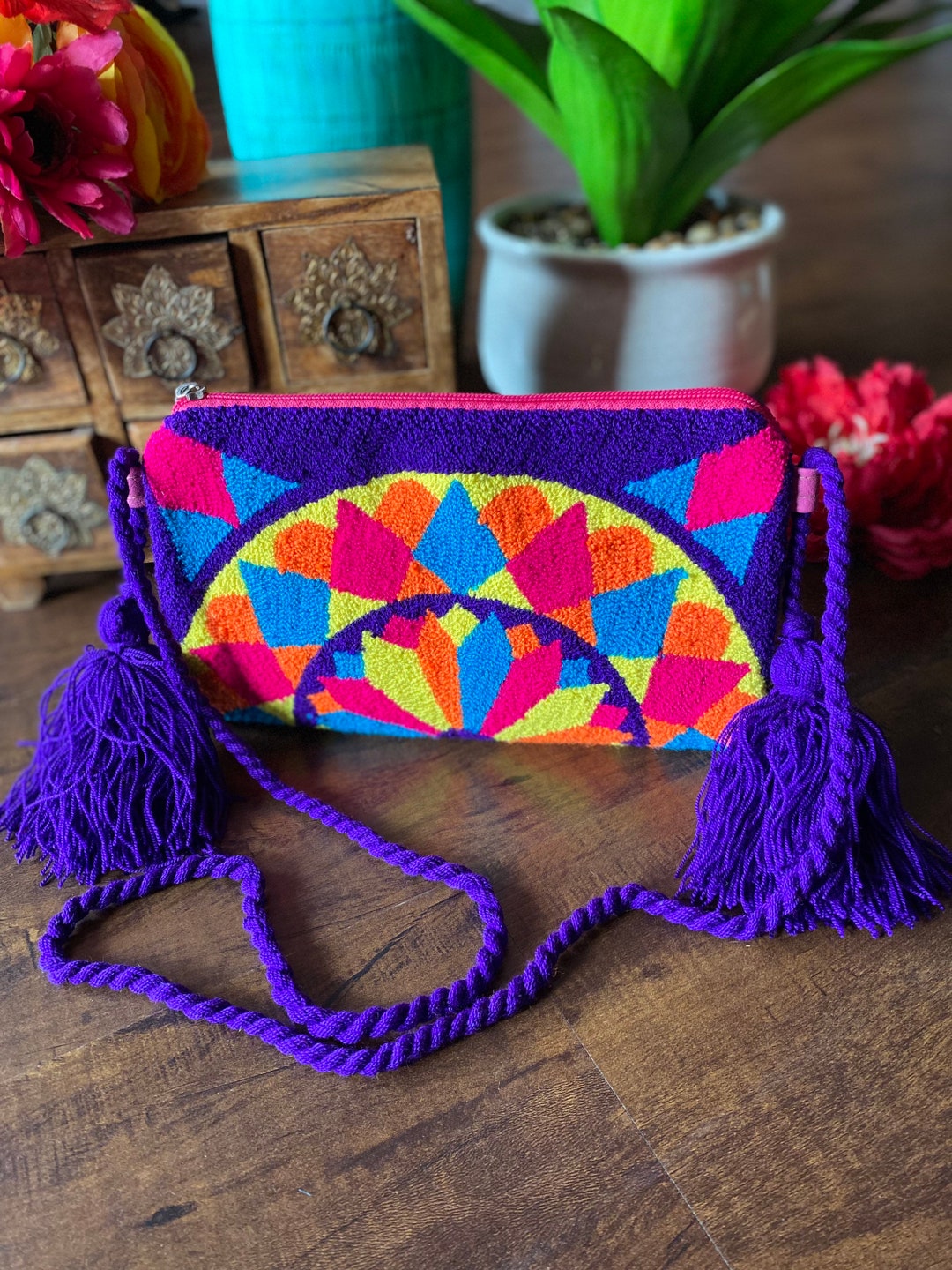 Colombian Crossbody Handmade Tapizada Wayuu Purse. Colorful Clutch With ...
