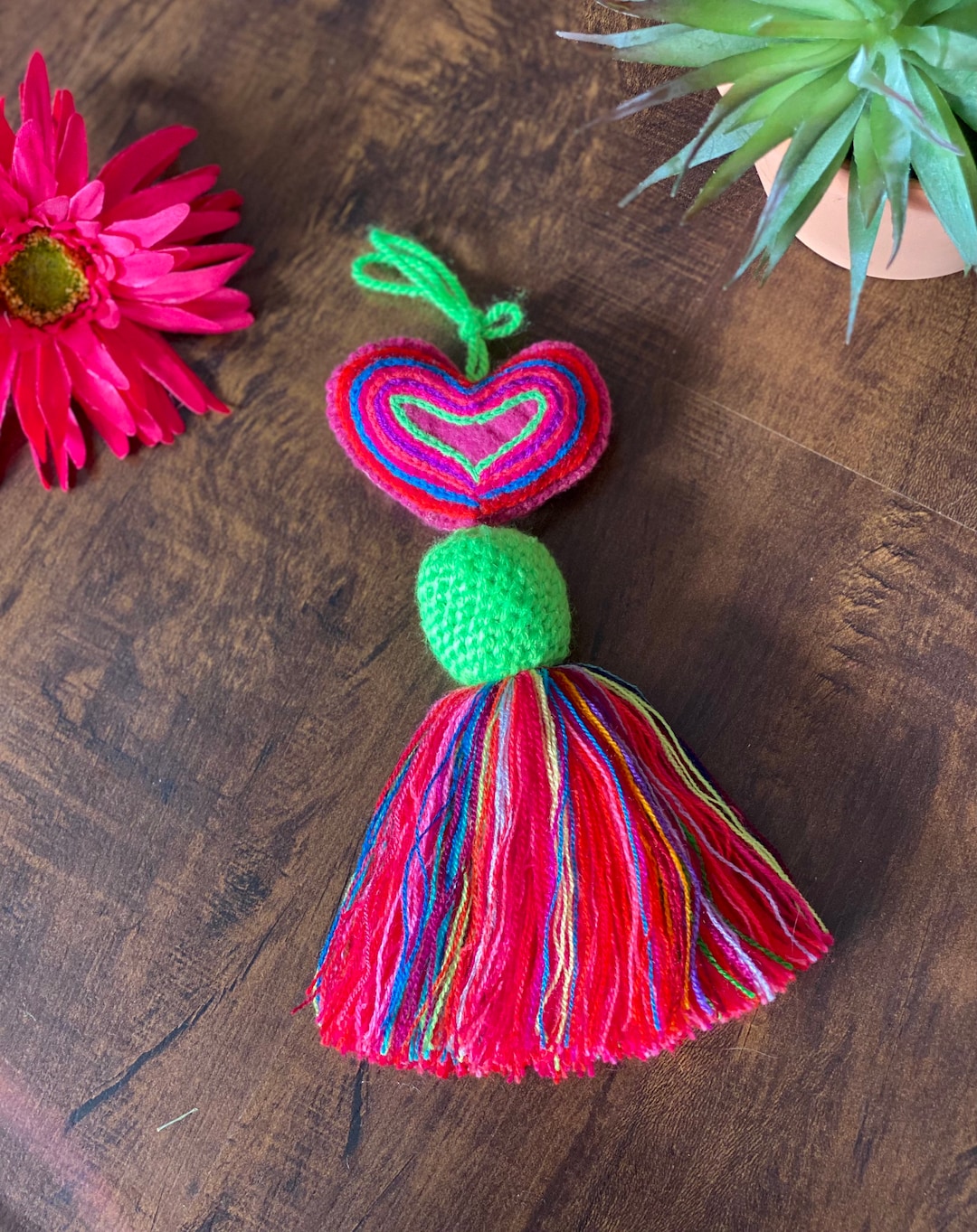 Colorful Mexican Embroidered Heart Pom Pom - Etsy