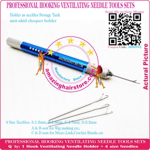 24 SETS Hooking Ventilating Needle With Handle Kit Making Repair 100% ...