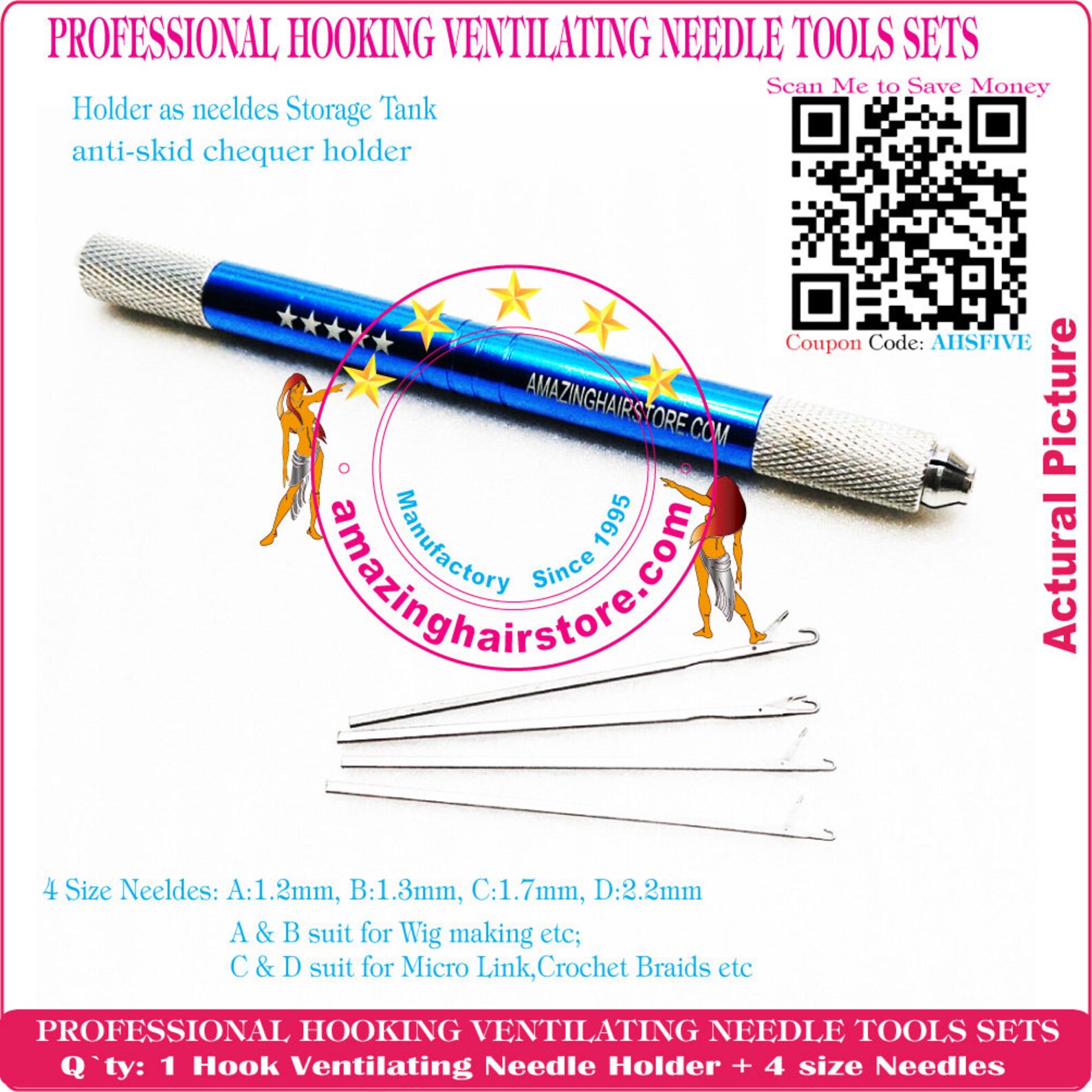 24 SETS Hooking Ventilating Needle With Handle Kit Making - Etsy