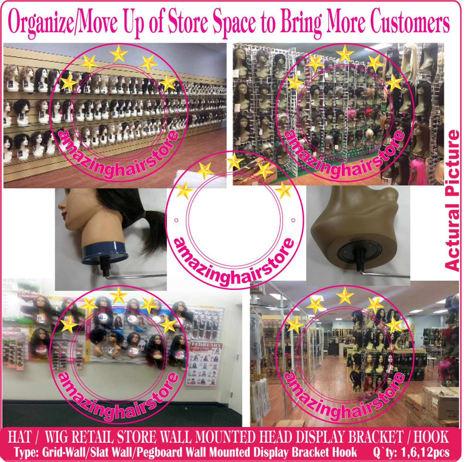 24 Styrofoam Head Holder Store Display Hook Hat Wig Retail Fixture Wall ...