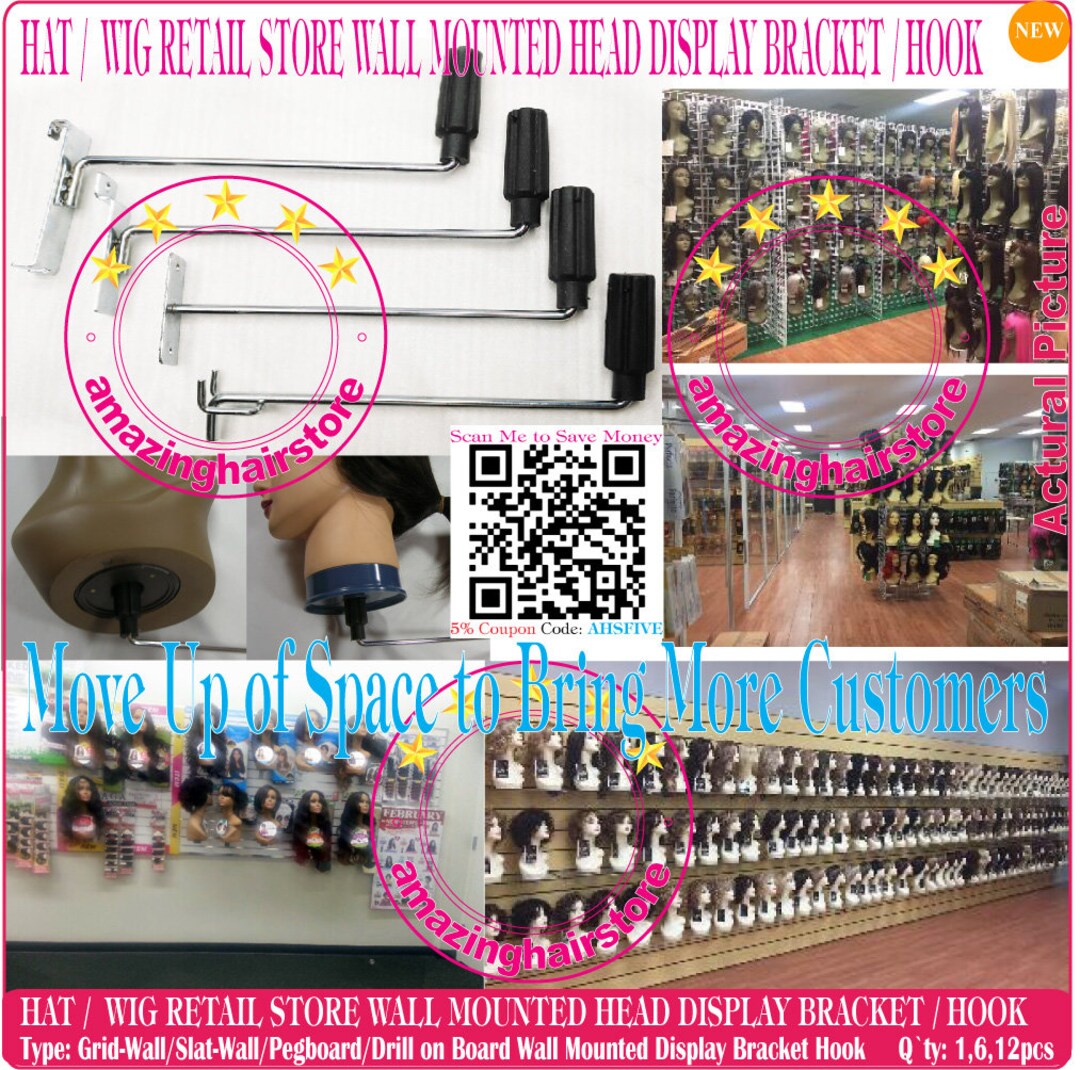 24 Styrofoam Head Holder Store Display Hook Hat Wig Retail Fixture Wall ...