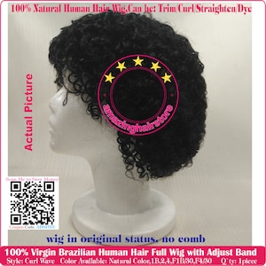 100% Soft Virgin Brazilian Human Hair Natural Wavy Curly Full Wigs ...