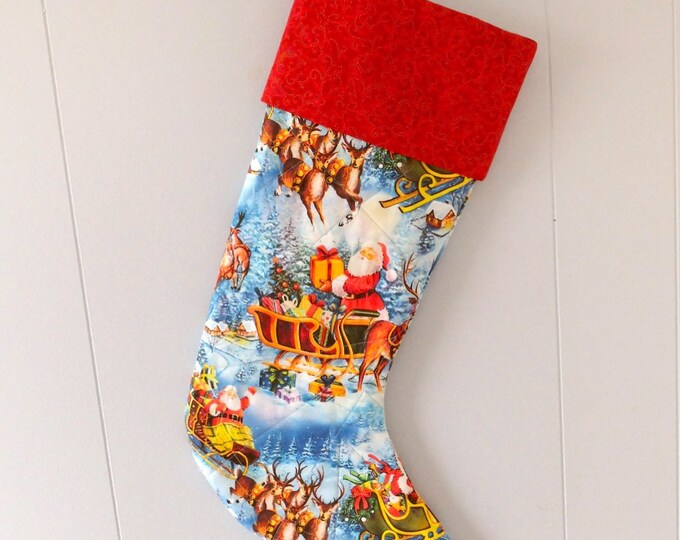 Christmas Quilted Stocking Handmade Lined Santa's Sleigh - Etsy Australia