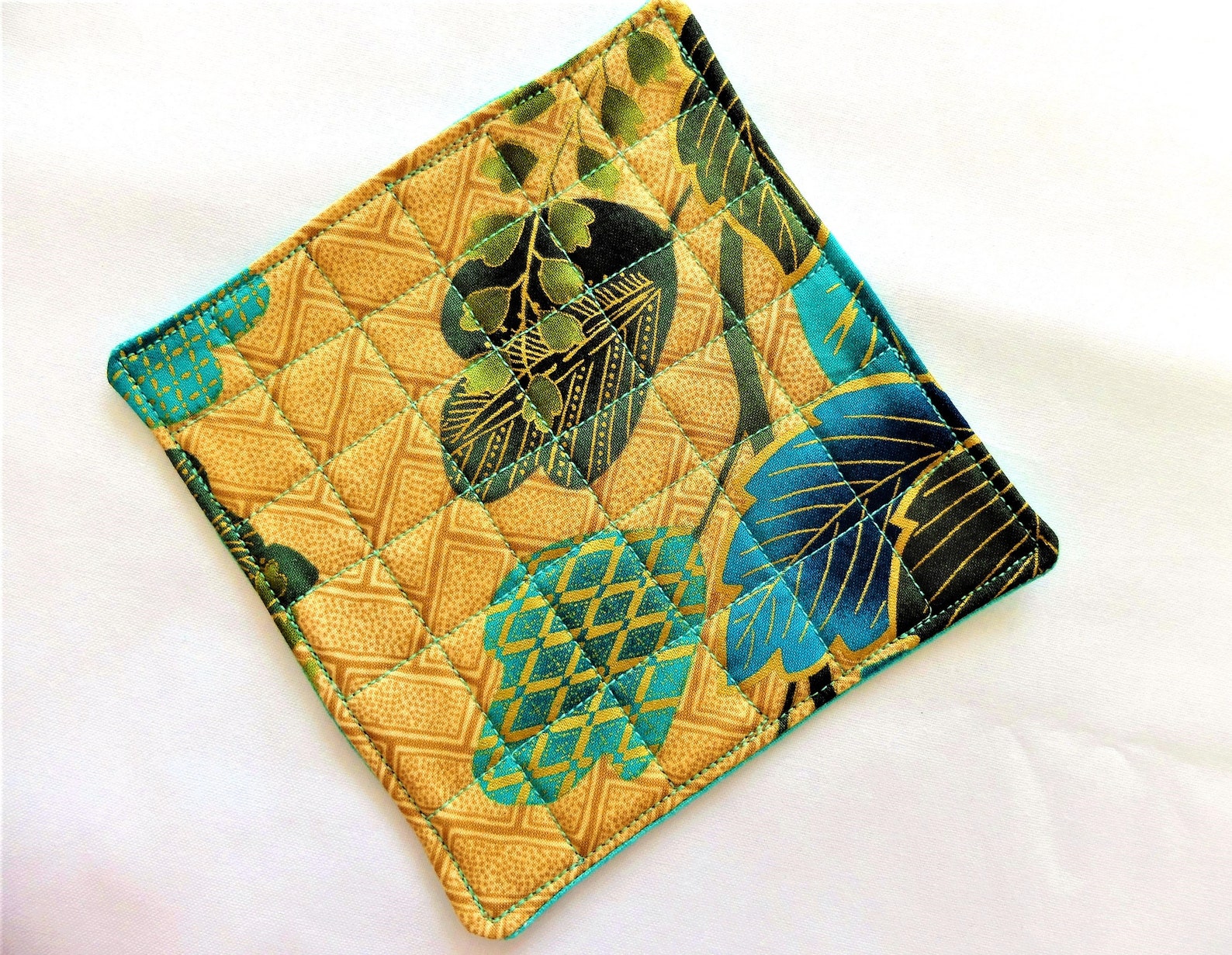 Quilted Fabric Coasters Set of Four Drink Mats Turquoise | Etsy