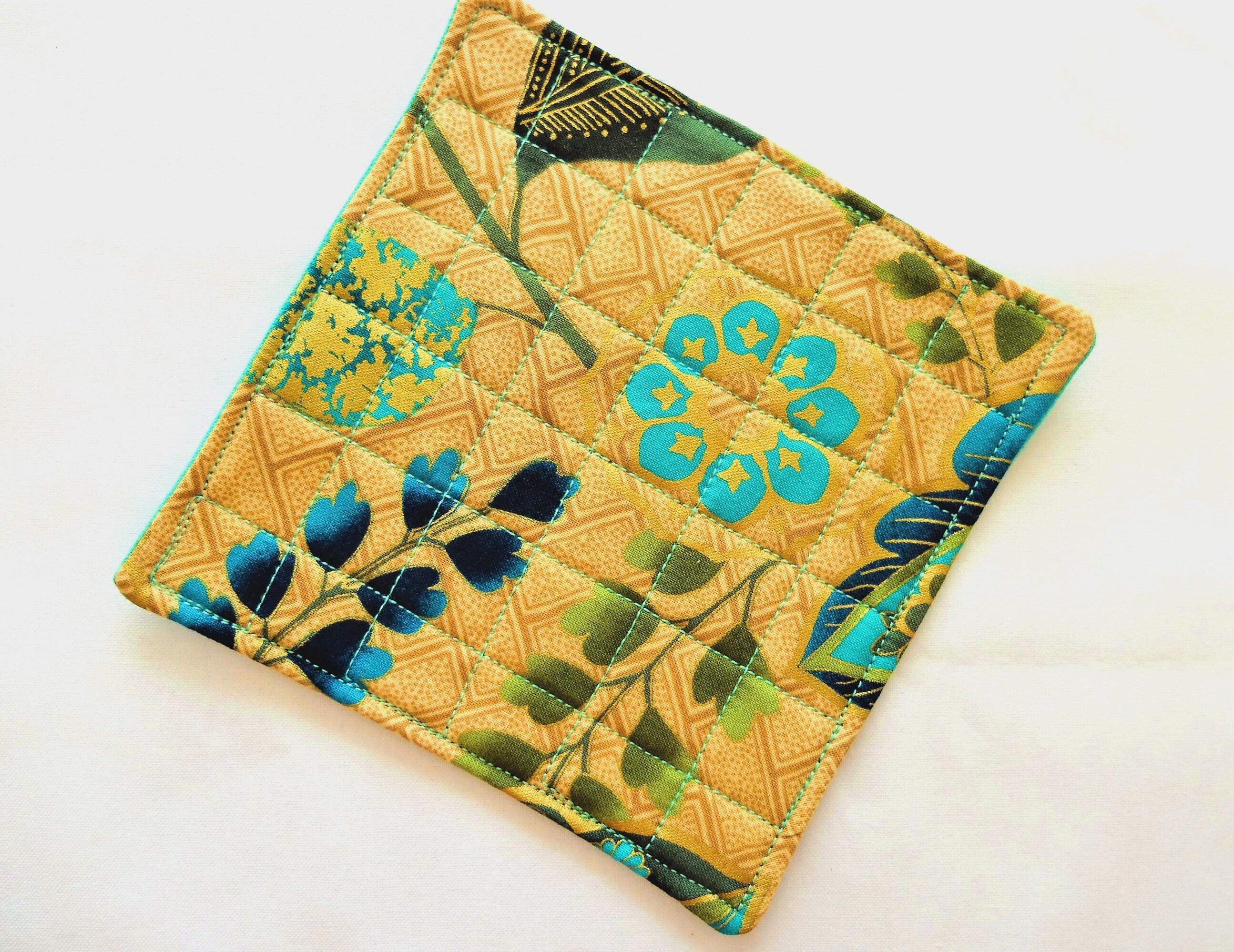 Quilted Fabric Coasters Set of Four Drink Mats Turquoise | Etsy