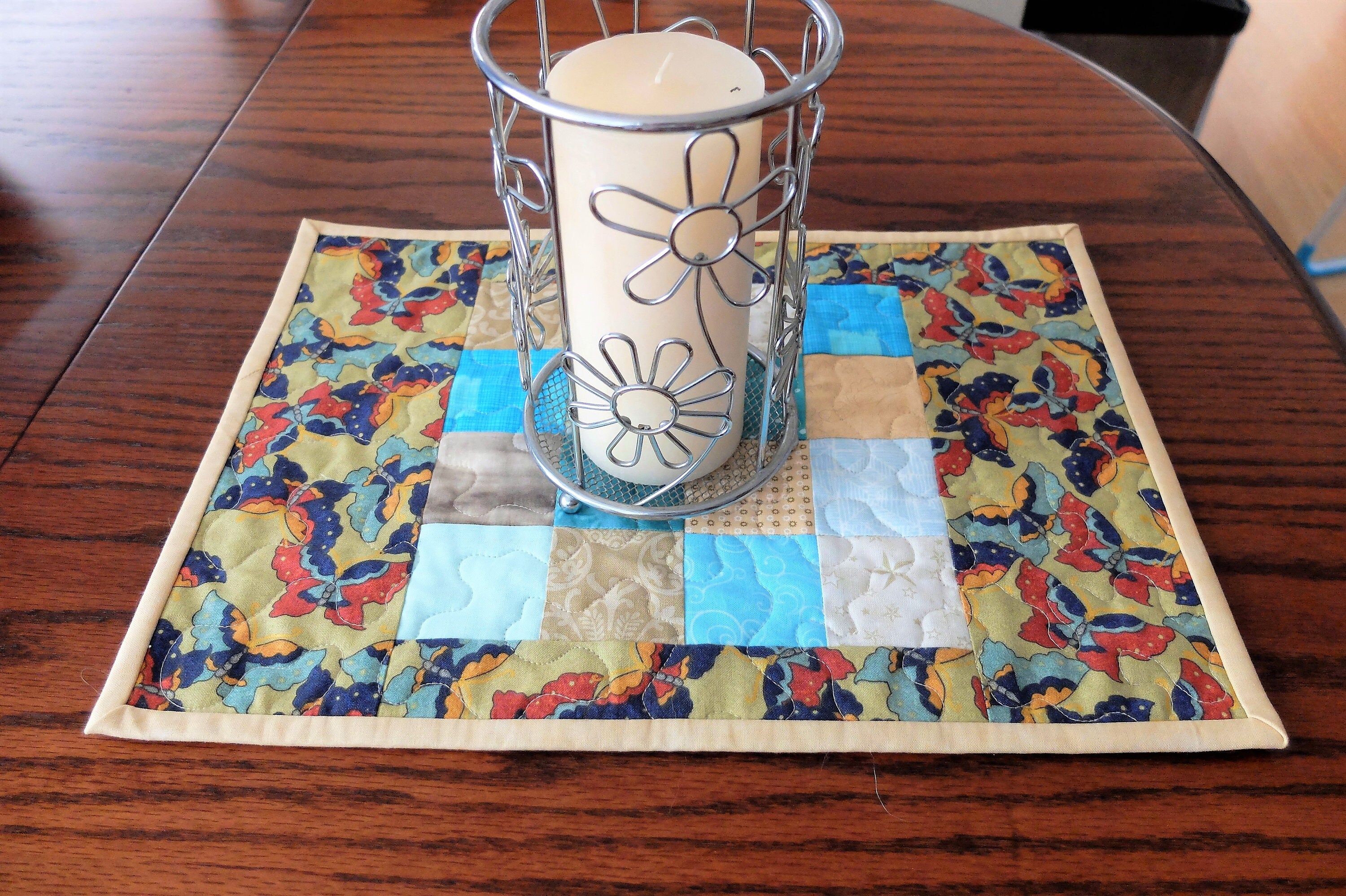 Patchwork Quilted Candle Mat or Mug Rug, Snack Mat, Placemat, Teal ...