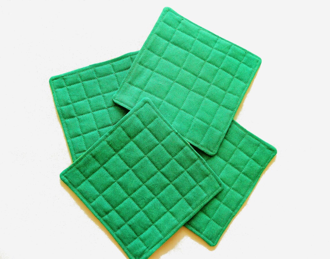 Quilted Fabric Coasters Set of Four Drink Mats Turquoise | Etsy