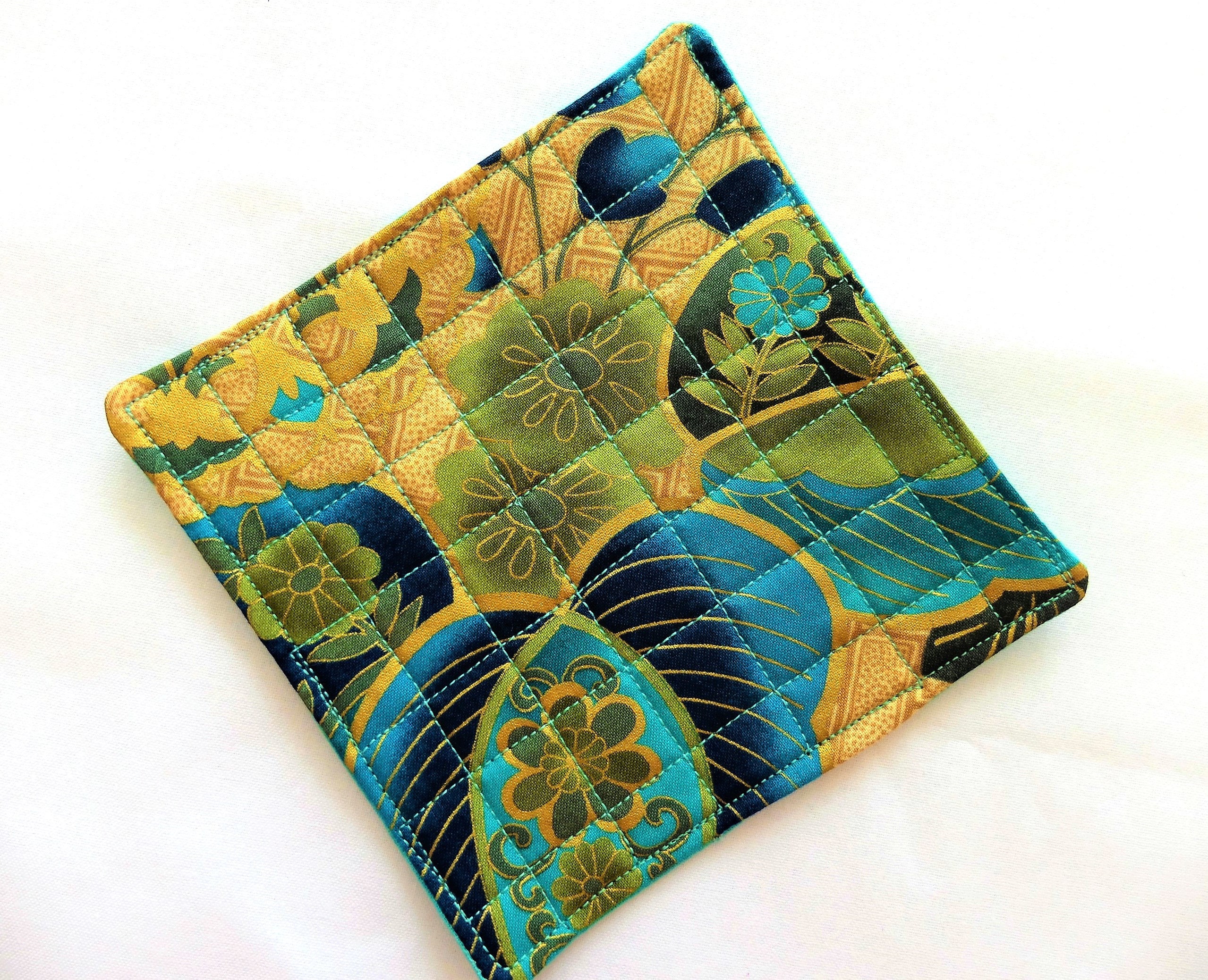 Quilted Fabric Coasters Set of Four Drink Mats Turquoise | Etsy