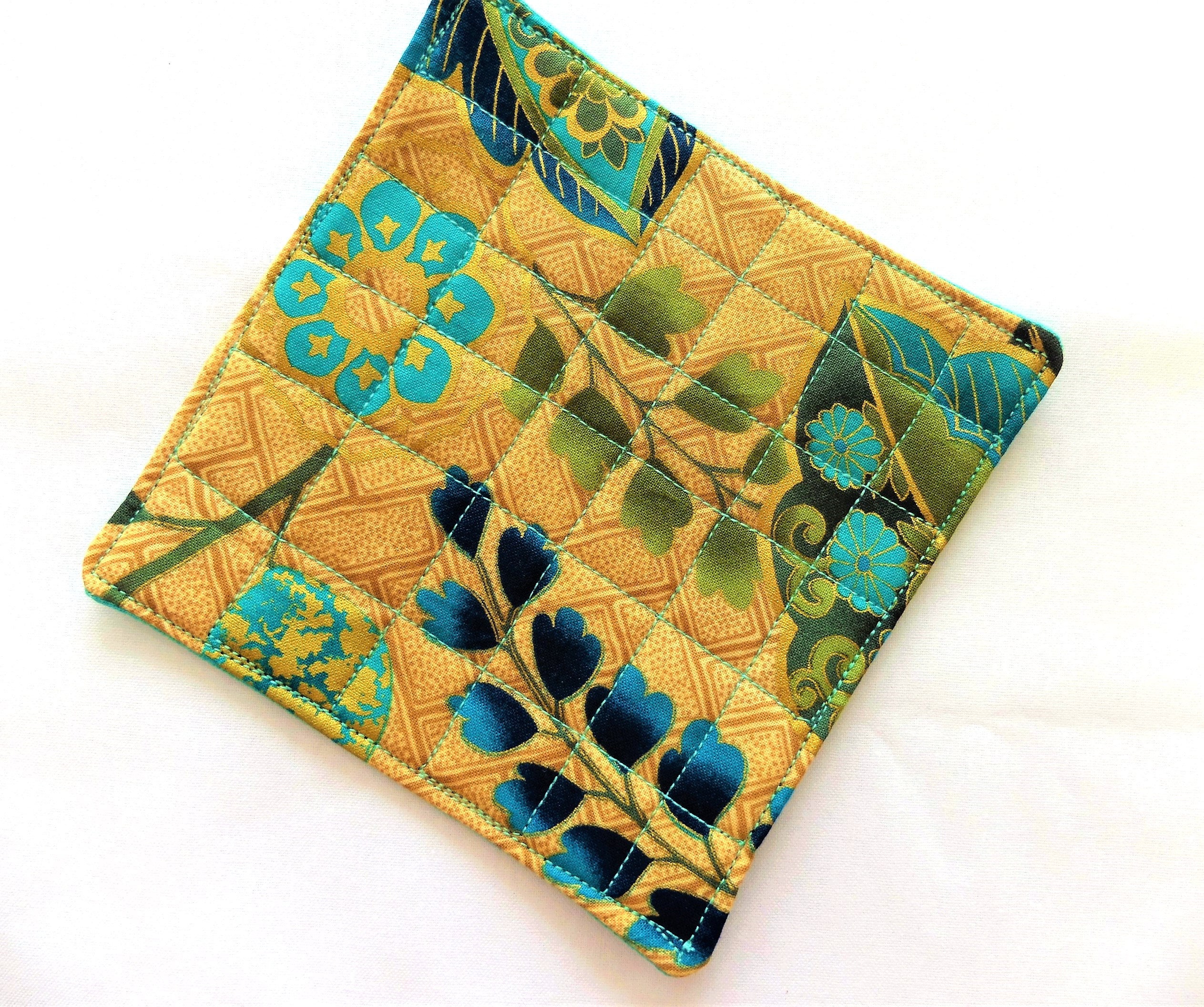 Quilted Fabric Coasters Set of Four Drink Mats Turquoise | Etsy