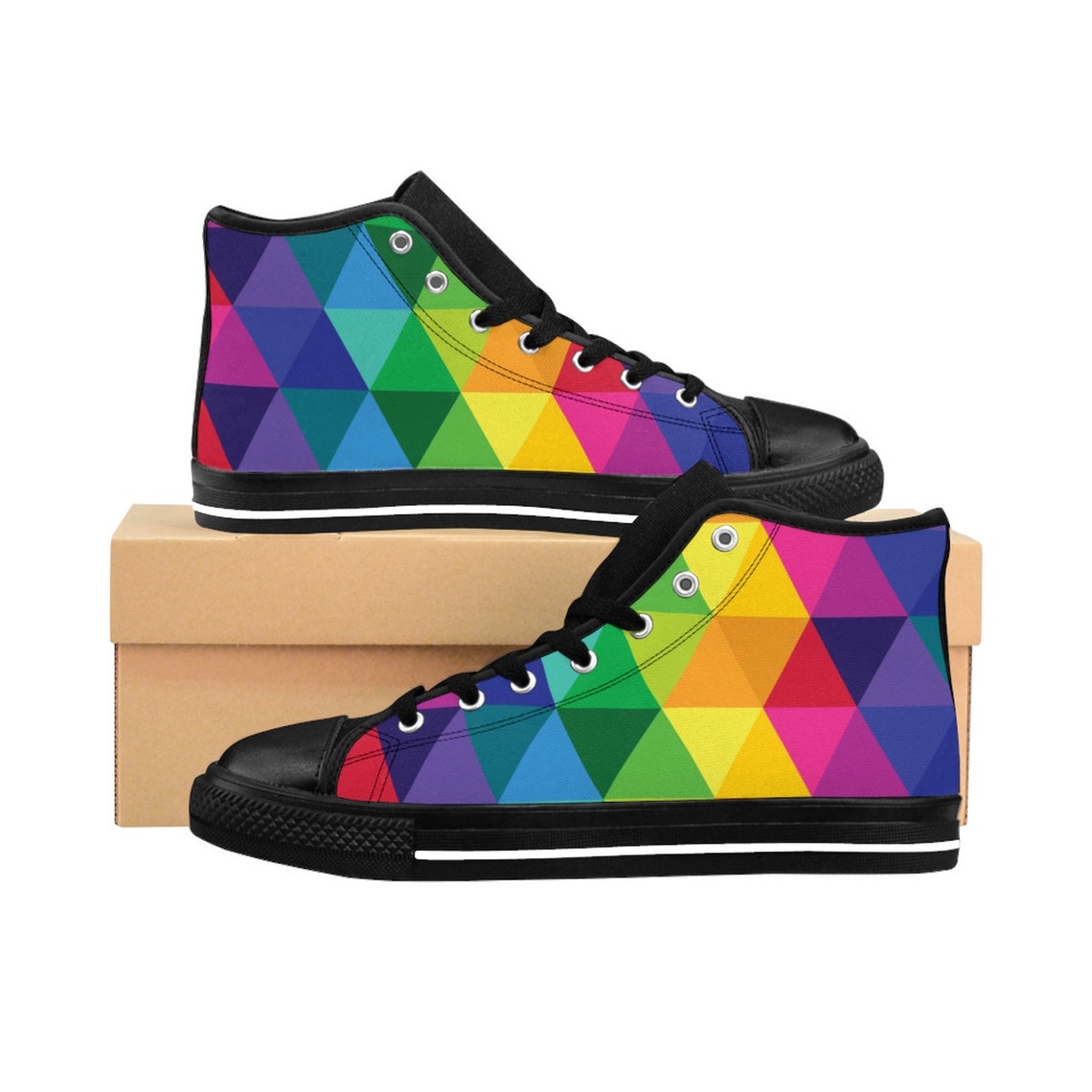 Womens Hightop Sneakers Colorful Rainbow Shoes Custom Canvas - Etsy