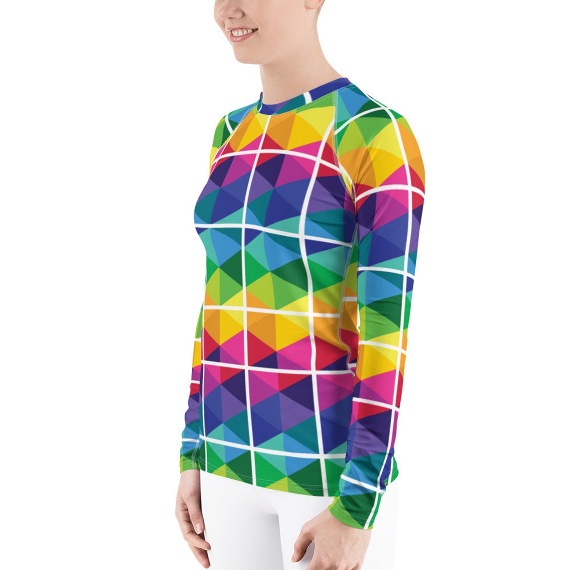 Colorful Window Pane Pattern Women's Rash Guard - Etsy