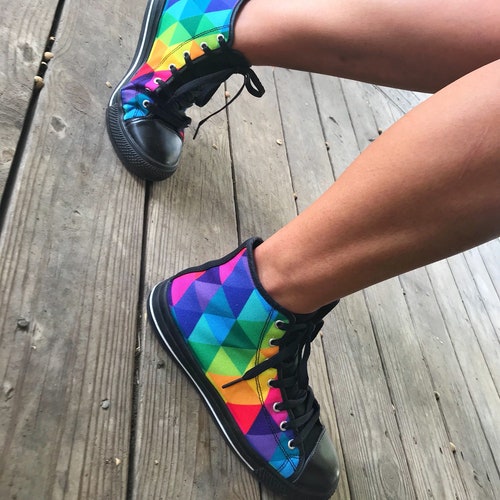 Womens Hightop Sneakers Colorful Rainbow Shoes Custom Canvas - Etsy