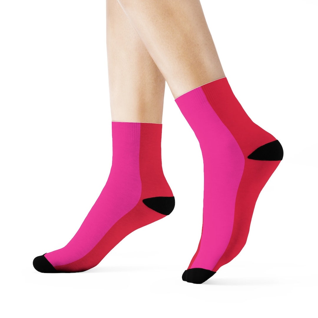 Red Pink Two Toned Crew Socks - Etsy