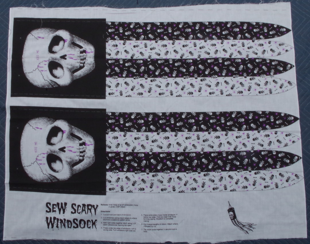 2000s Sew Scary Skeleton Windsock DIY Fabric Panel 36" Wide and 45 ...