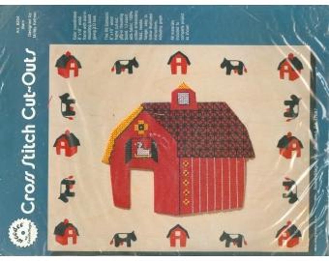 1980s Barn Cross Stitch Wood Cut Out Kit by Designer Mindy Kettner 8" X ...