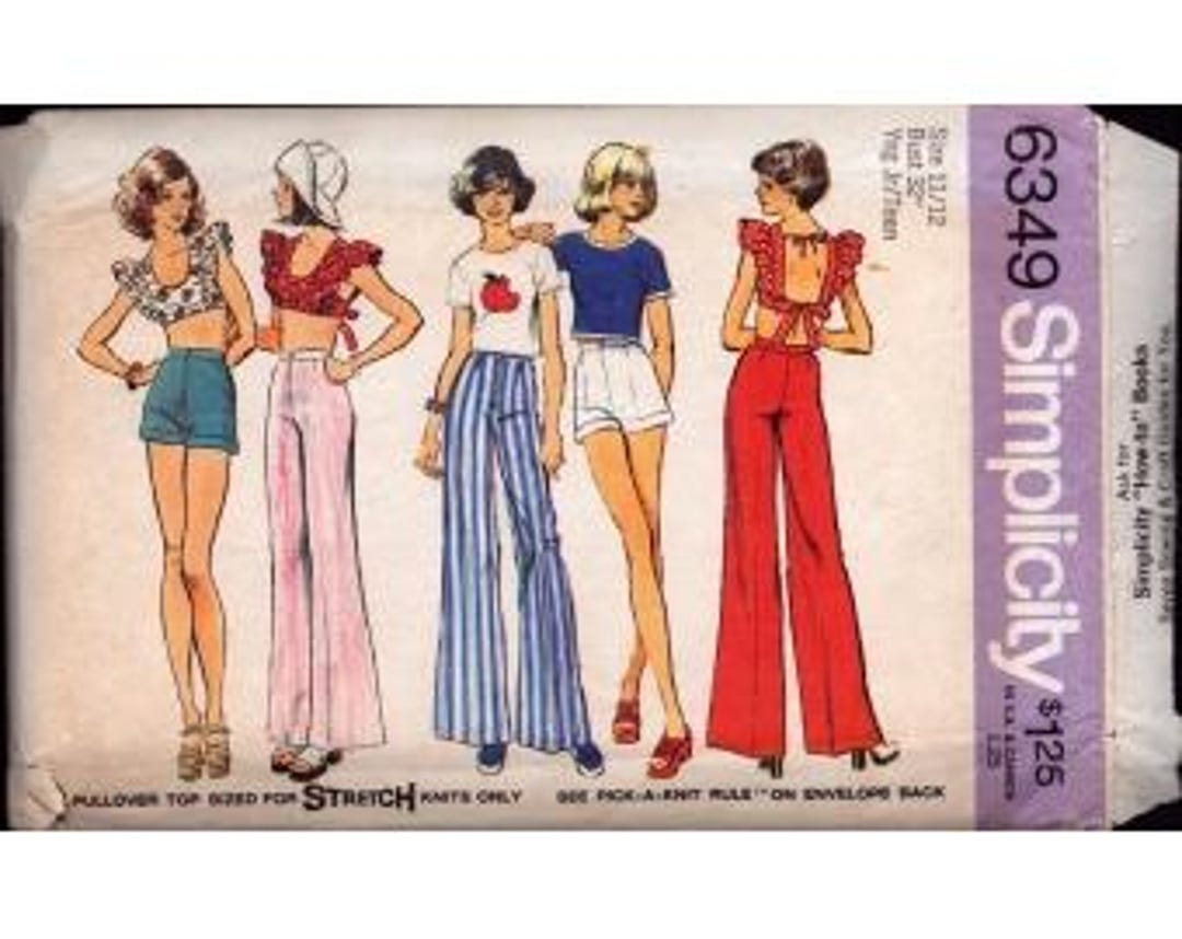 1974 Young Junior Teens Crop Top Wide Leg Pants Shorts Stretch Knit ...