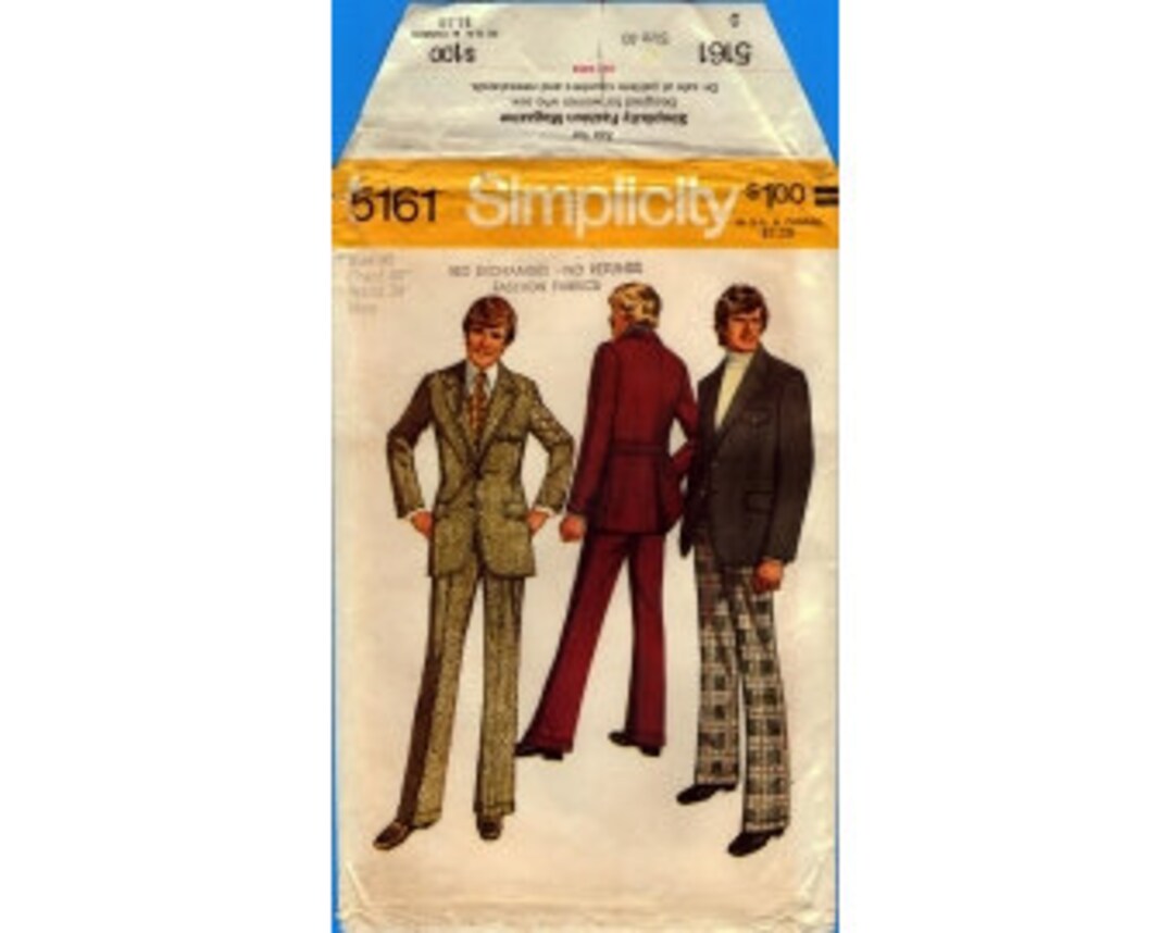 1972 Mens Suit Front Button Notch Collar Jacket & Front Fly Zipper ...