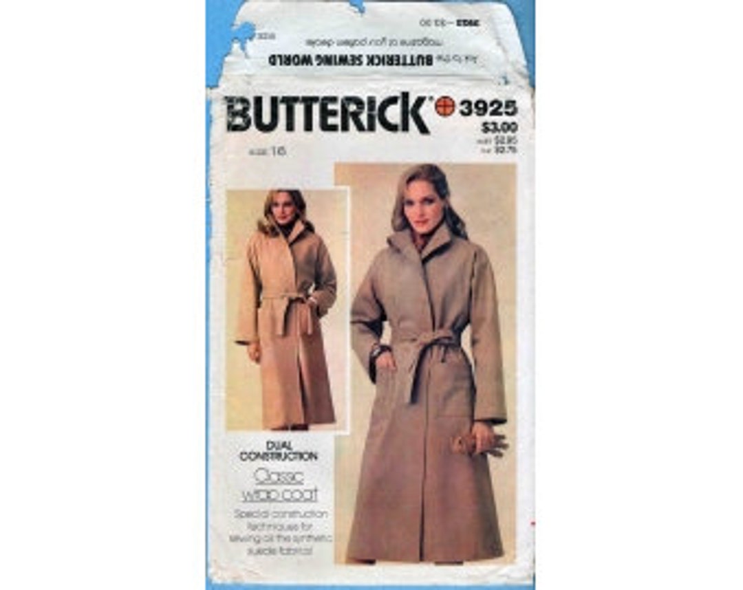 1980s Misses Loose Fitting Line Wrap Coat Mid Calf Pointed Collar Patch ...