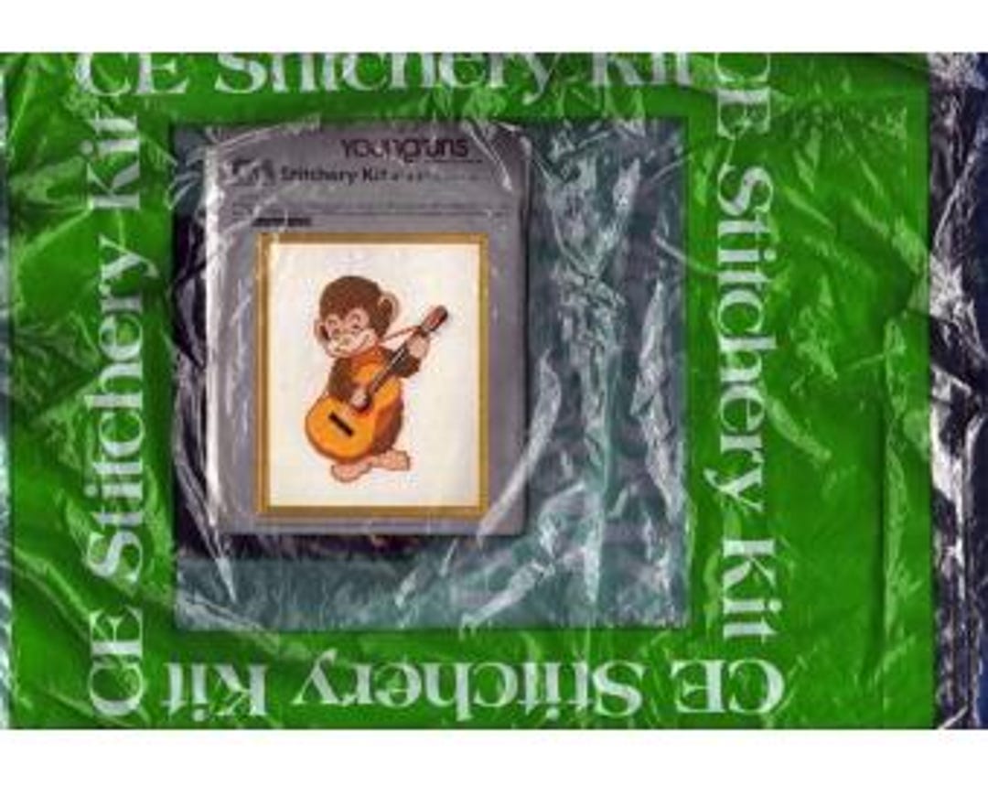1981 Plunkin Monkey Playing Guitar NIP Vintage Embroidery Crewel Kit by ...