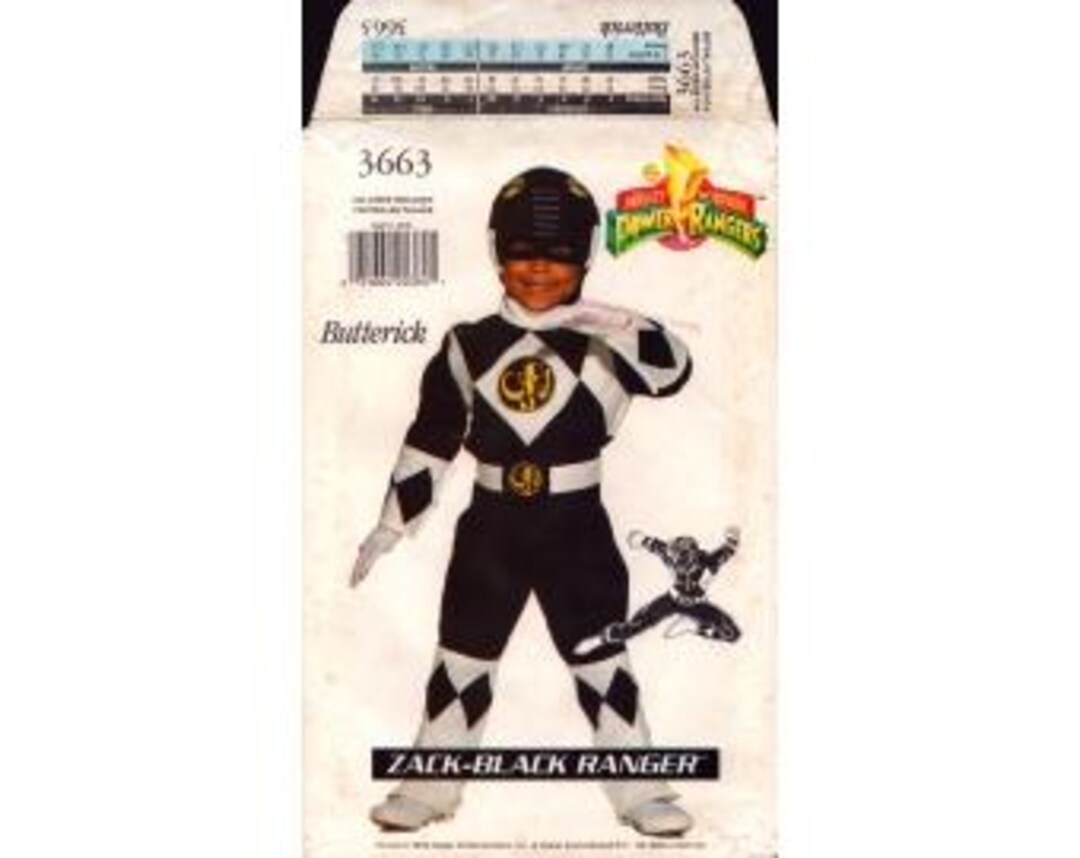 1994 Childs Mighty Morphin Power Rangers Zack Black Ranger Costume Iron ...