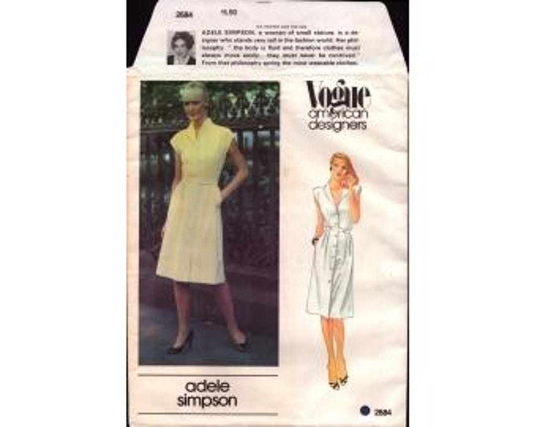 1982 Misses Front Button Dress Shoulder Pleated Front Skirt Pockets ...