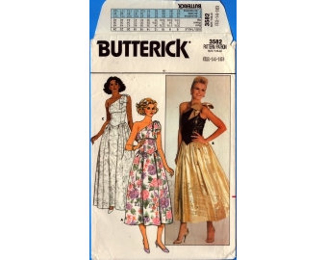 1985 Misses Close Fitting One Shoulder Shaped Dropped Waistline Dress ...