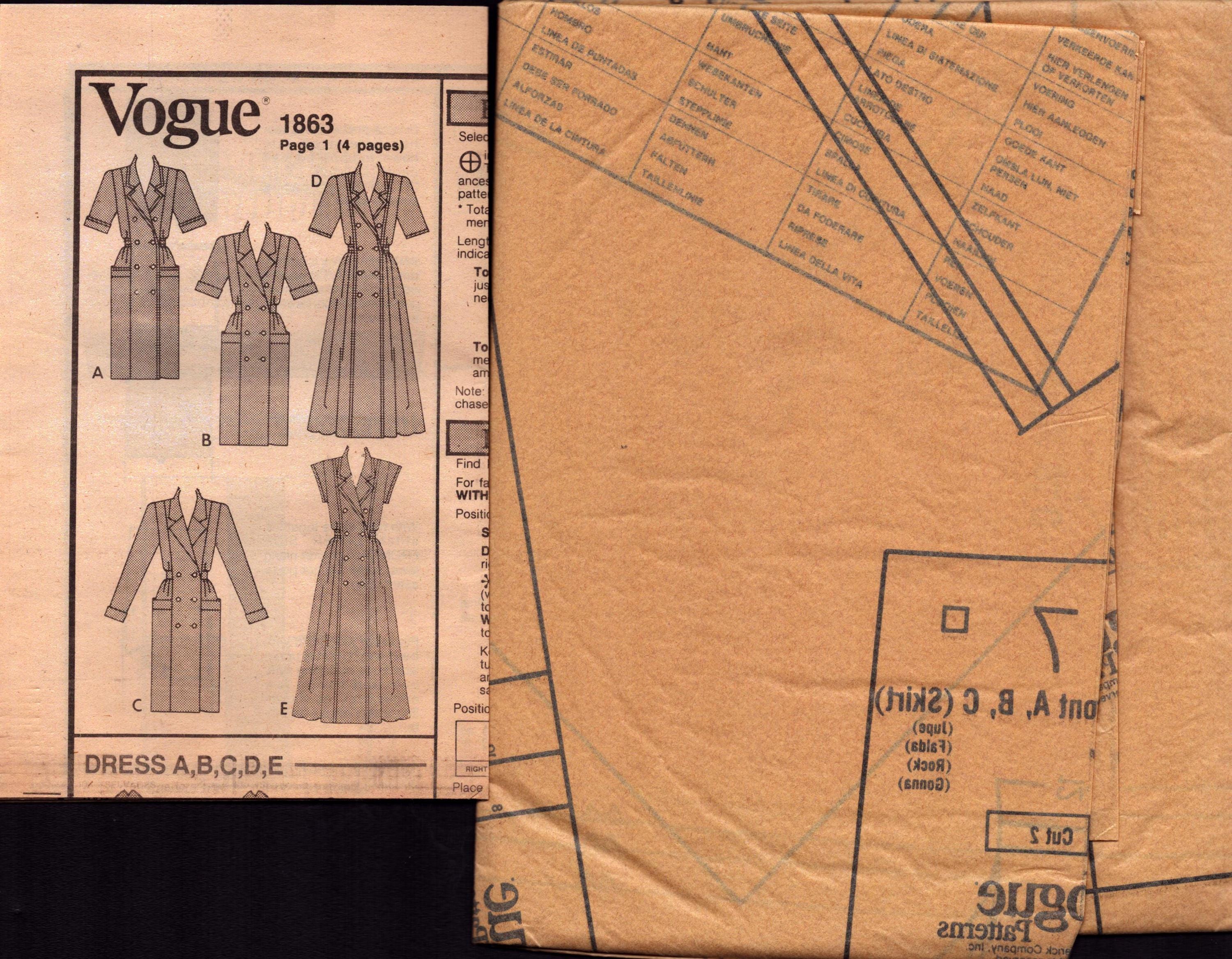 1987 Misses Front Button Double Breasted Dress Notch Collar Straight or ...