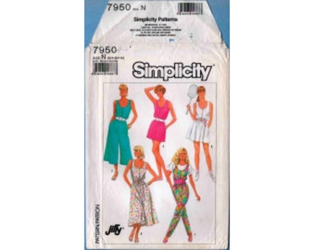 1987 Misses Front Button Bodice Sleeveless Culotte Dress Jumpsuit ...