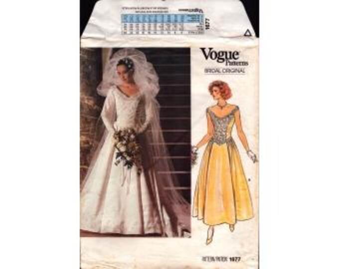 1986 Misses Wedding Dress Bridal Gown Wide V Neck Gathered Skirt ...