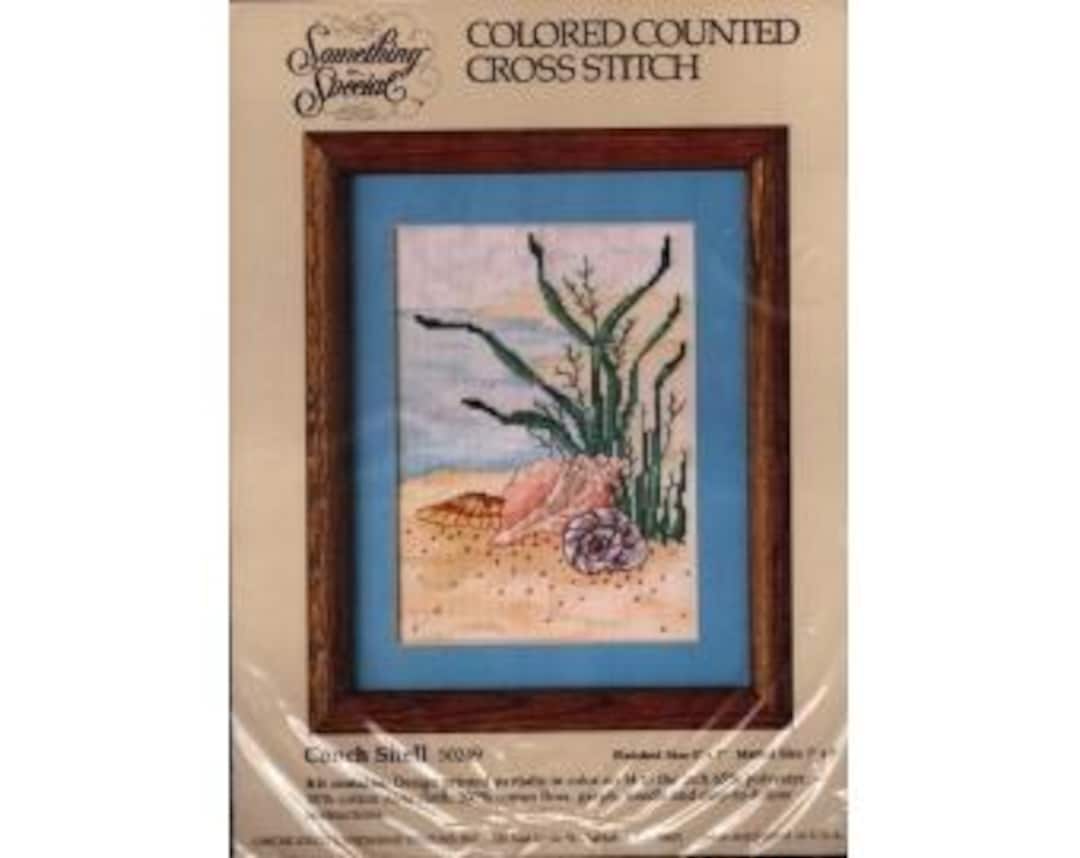 1986 Conch Shell Beach Scene NIP DIY Vintage Colored Counted Cross ...