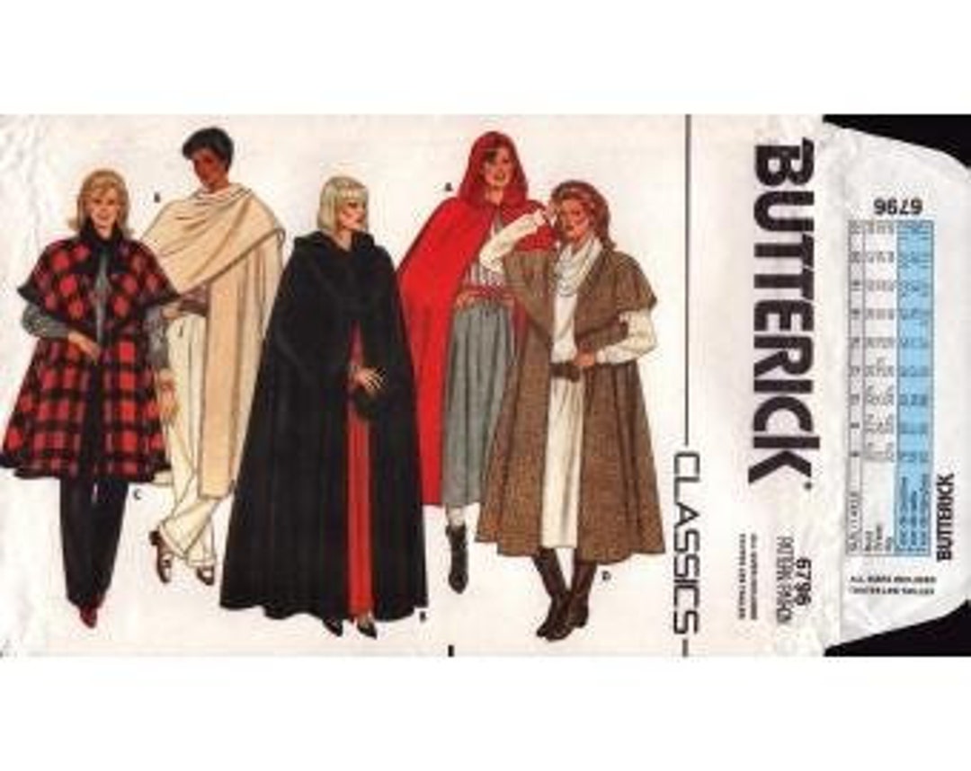 1985 Misses Flared Unlined Cape Cloak Wrap Hood Option 3 Lengths Uncut ...