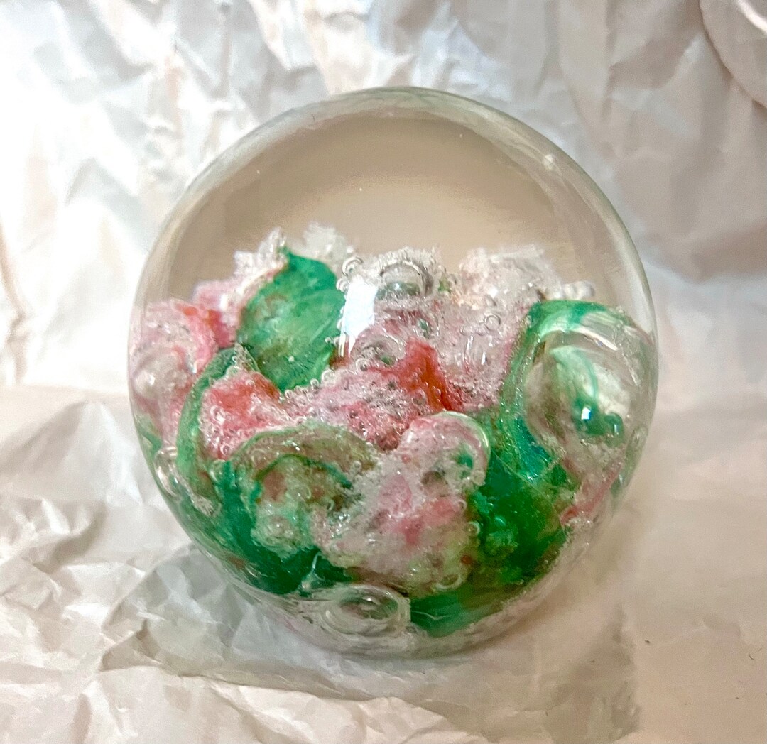 Vandermark Art Glass Paperweight Coral Pink Sea Green Dichroic - Etsy