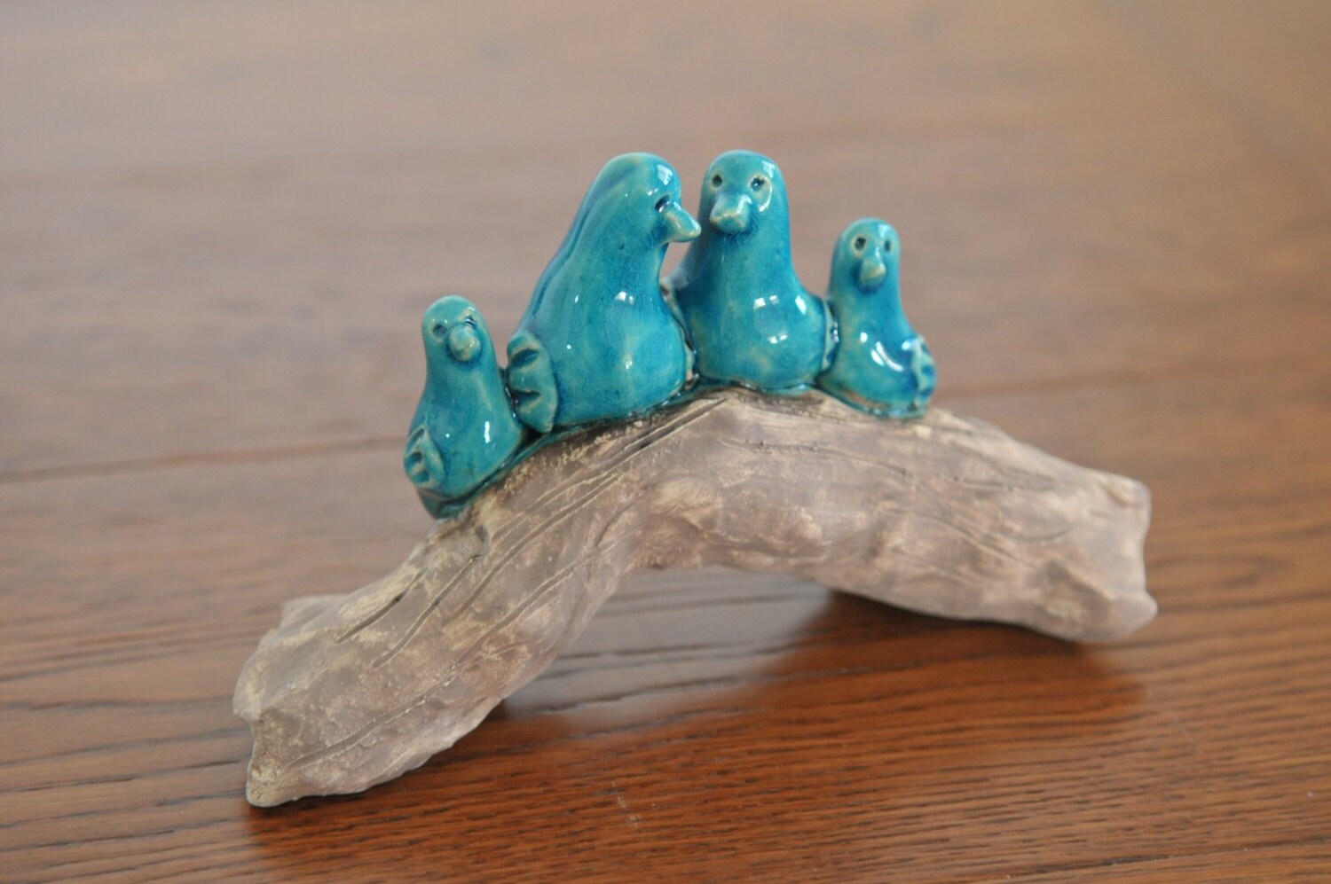 Turquoise Love Birds on a Brown Branch Art Ceramic Sculpture | Etsy