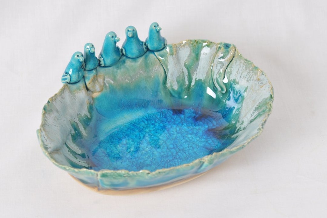 Handmade Ceramic Bowl, Kitchen Serving Dish, Pottery Turquoise, Fruit ...
