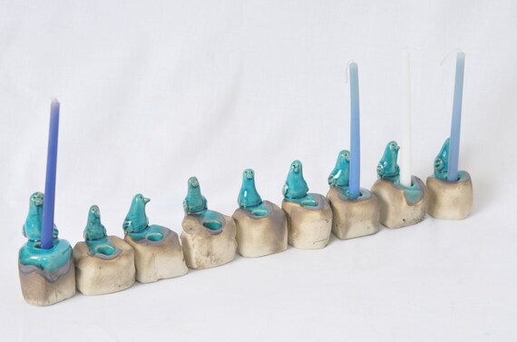 Handmade Ceramics Menorah With Tiny Love Birds Hanukkah | Etsy