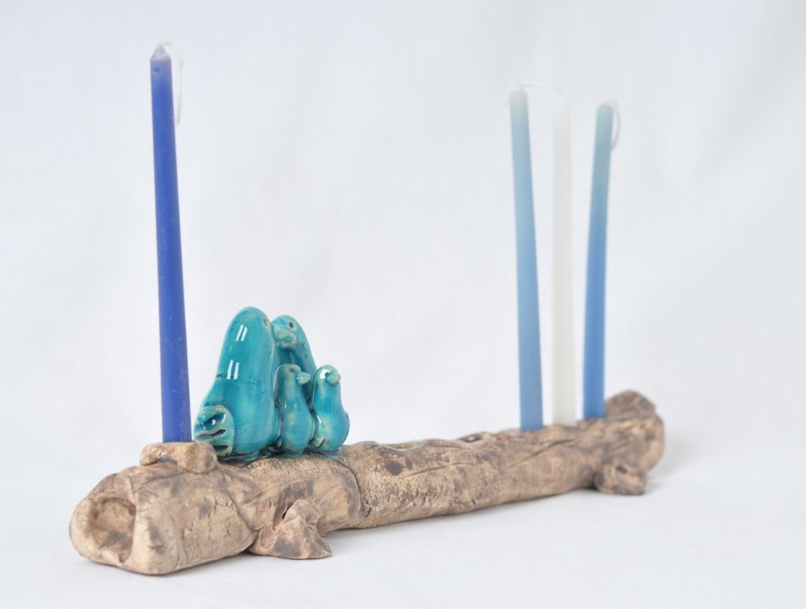 Menorah Handmade Ceramic Menorah Pair of Tiny Love Birds on - Etsy Israel