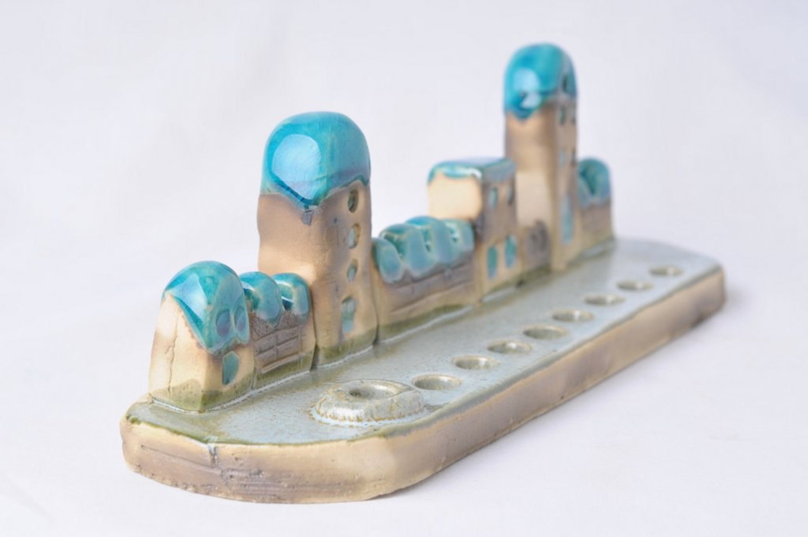 Ceramic Menorah With Tiny Houses of Jerusalem Hanukkah Menorah Hanukkah ...