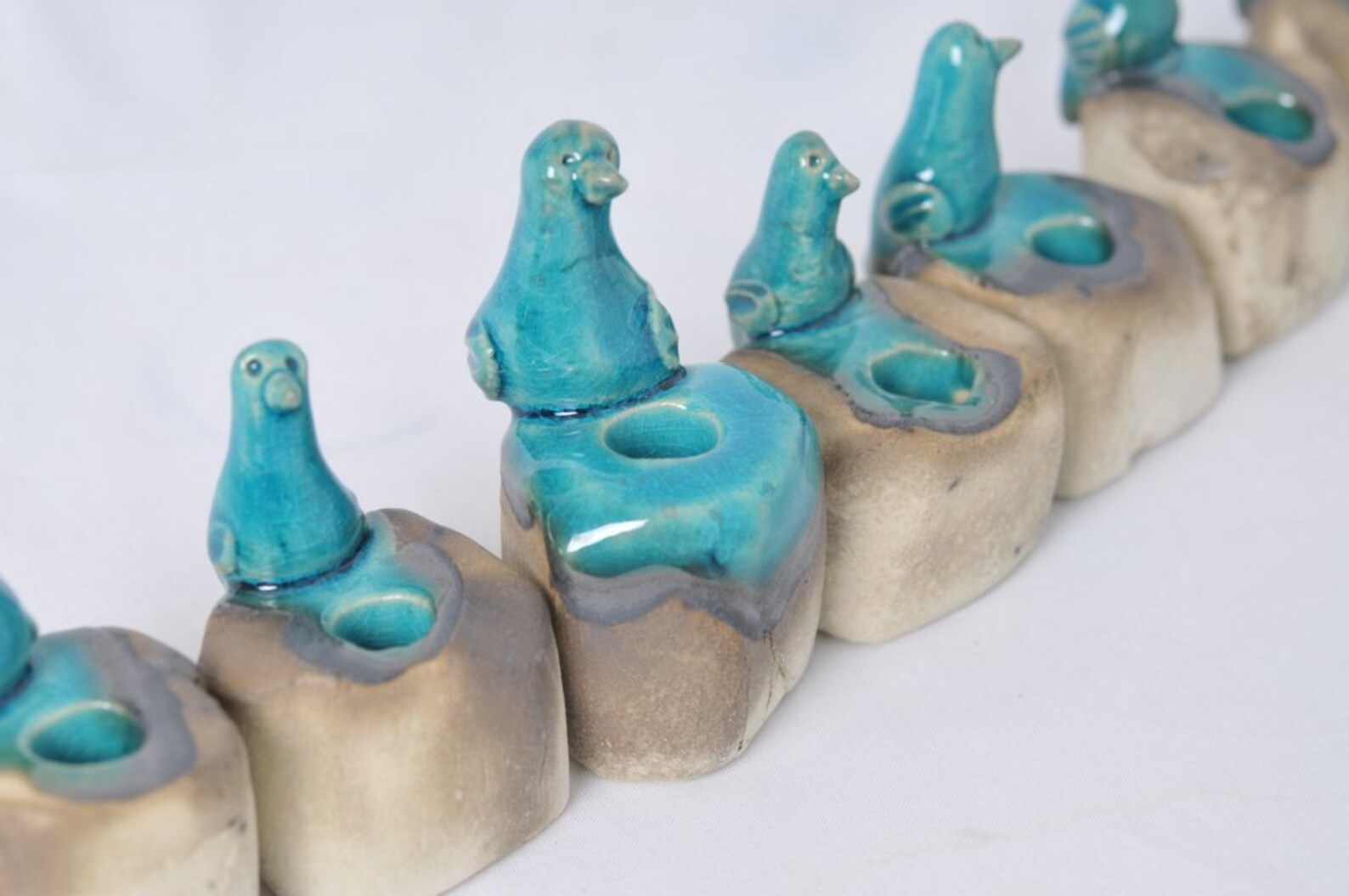 Handmade Ceramics Menorah With Tiny Love Birds - Hanukkah Menorah ...