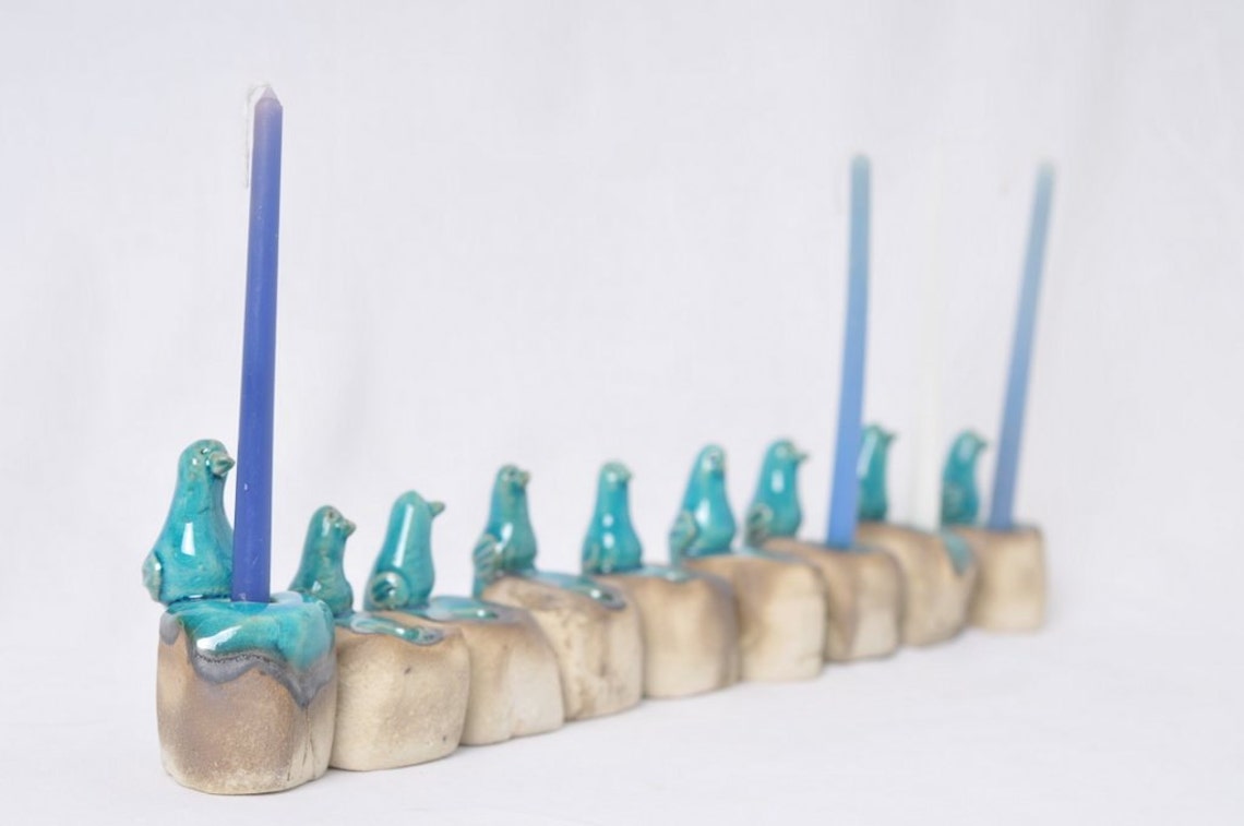 Handmade Ceramics Menorah With Tiny Love Birds Hanukkah | Etsy