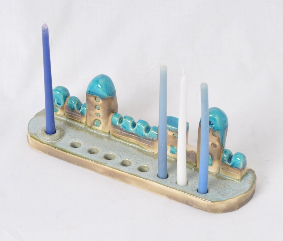 Ceramic Menorah With Tiny Houses of Jerusalem Hanukkah Menorah Hanukkah ...