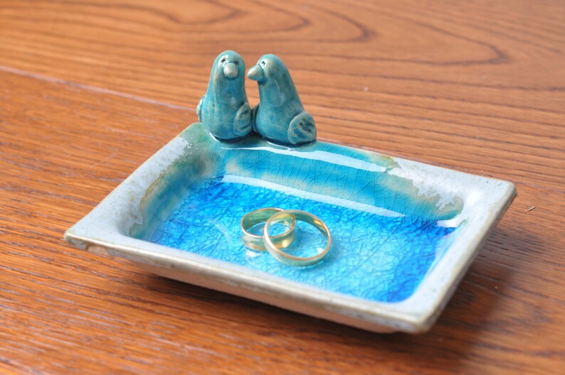 Ring Holder, Love Birds Ceramic Ring Dish Engagement Turquoise Wedding Gift Wedding Shower Gift ...
