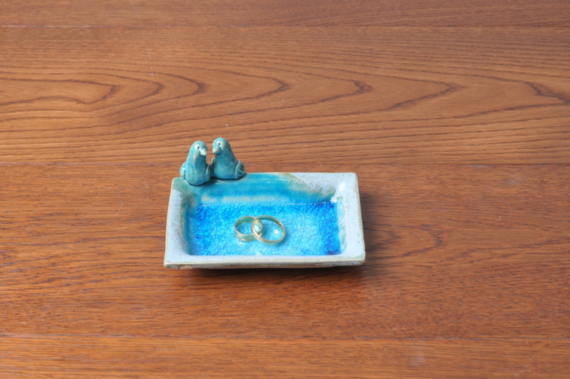 Ring Holder, Love Birds Ceramic Ring Dish Engagement Turquoise Wedding Gift Wedding Shower Gift ...